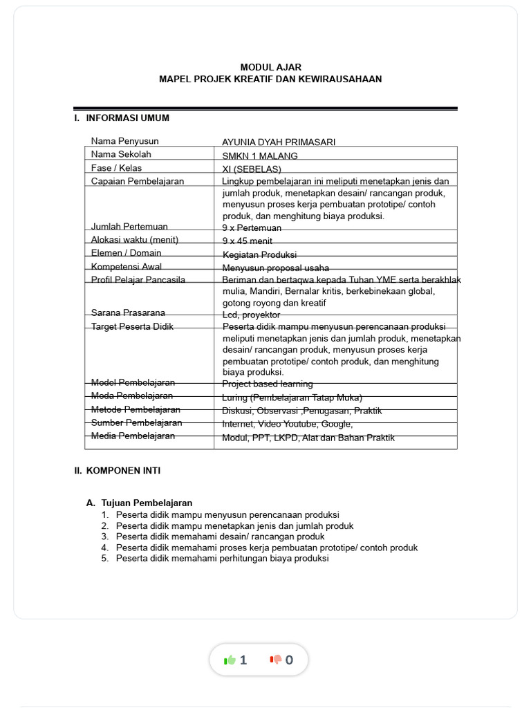 5 Modul Ajar Mapel PKK Proposal Usaha - Compress | PDF | Bisnis