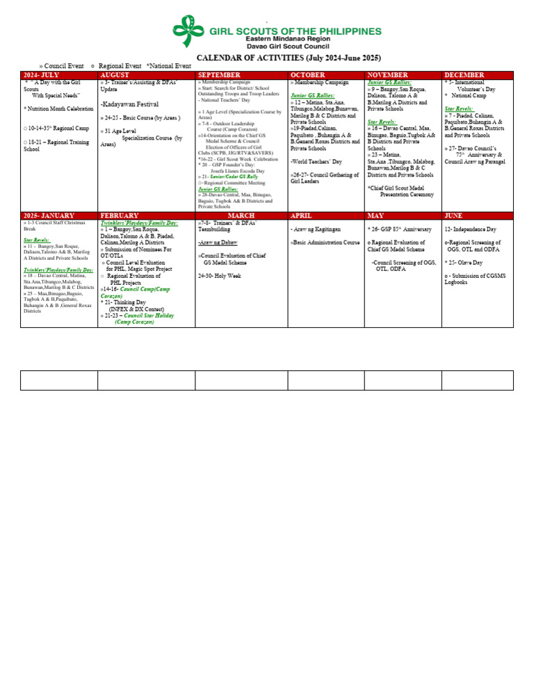 Calendar of Activities 2024 2025 | PDF | Scouting | Scouting And Guiding
