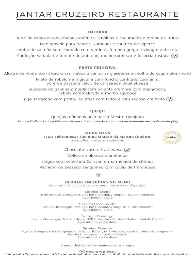 Menu Gourmet de Jantar em Cruzeiro | PDF | Culináriar | Culinária europeia
