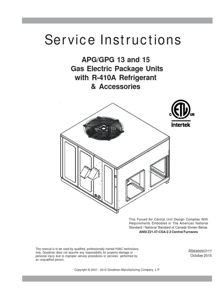Owners Manual Goodman GPG13 | PDF