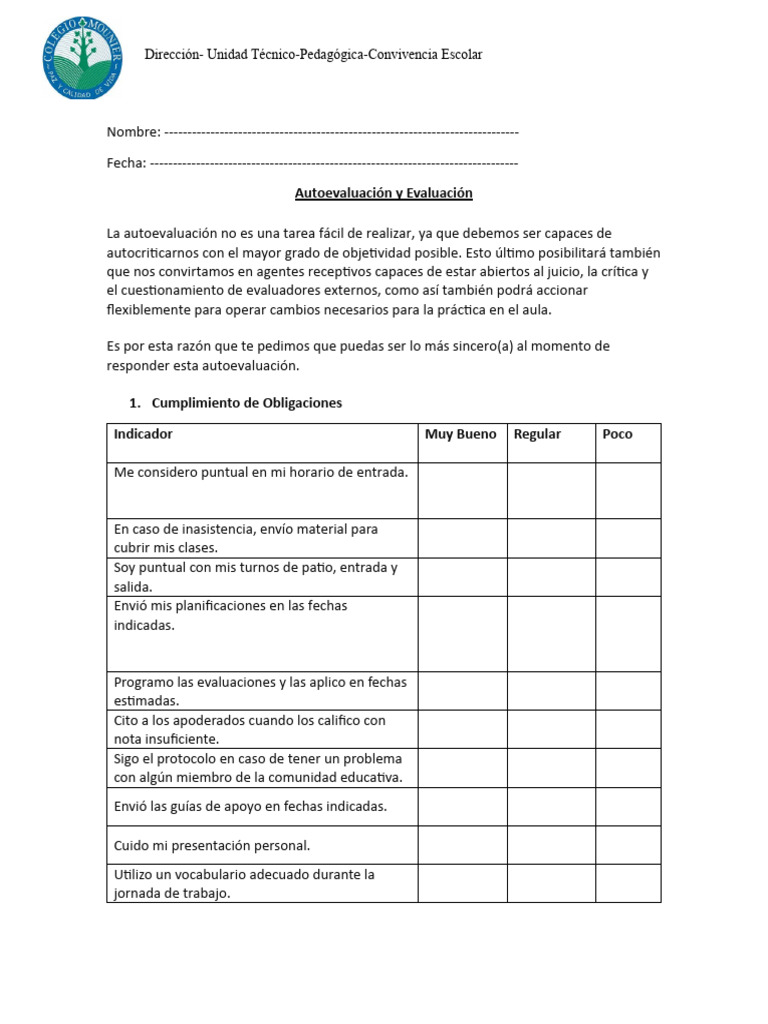 Autoevaluación Docente: Reflexión y Mejora | PDF | Crecimiento personal ...