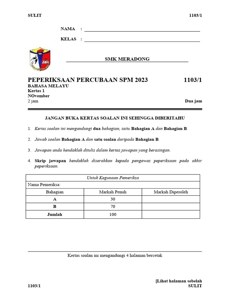 BM k1 Trial SMKM 2023 | PDF