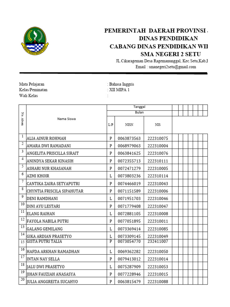Daftar Nilai Harian Semester 5 20242025 | PDF