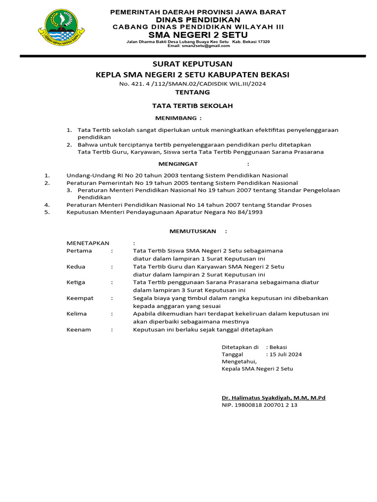 Sk. Tata Tertib Sman 2 Setu - 20242025 | PDF
