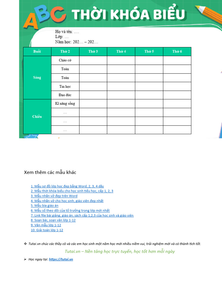 Mau Thoi Khoa Bieu File Word Tutai - VN 1 | PDF