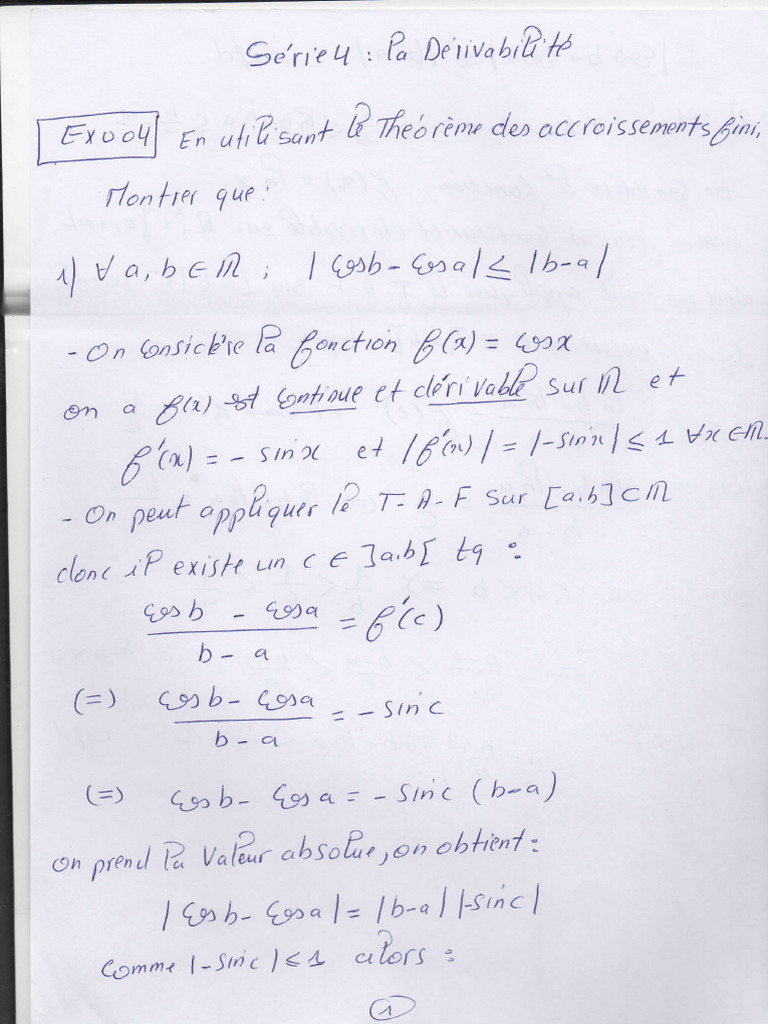 Solution Série 4 Dérivabilité | PDF