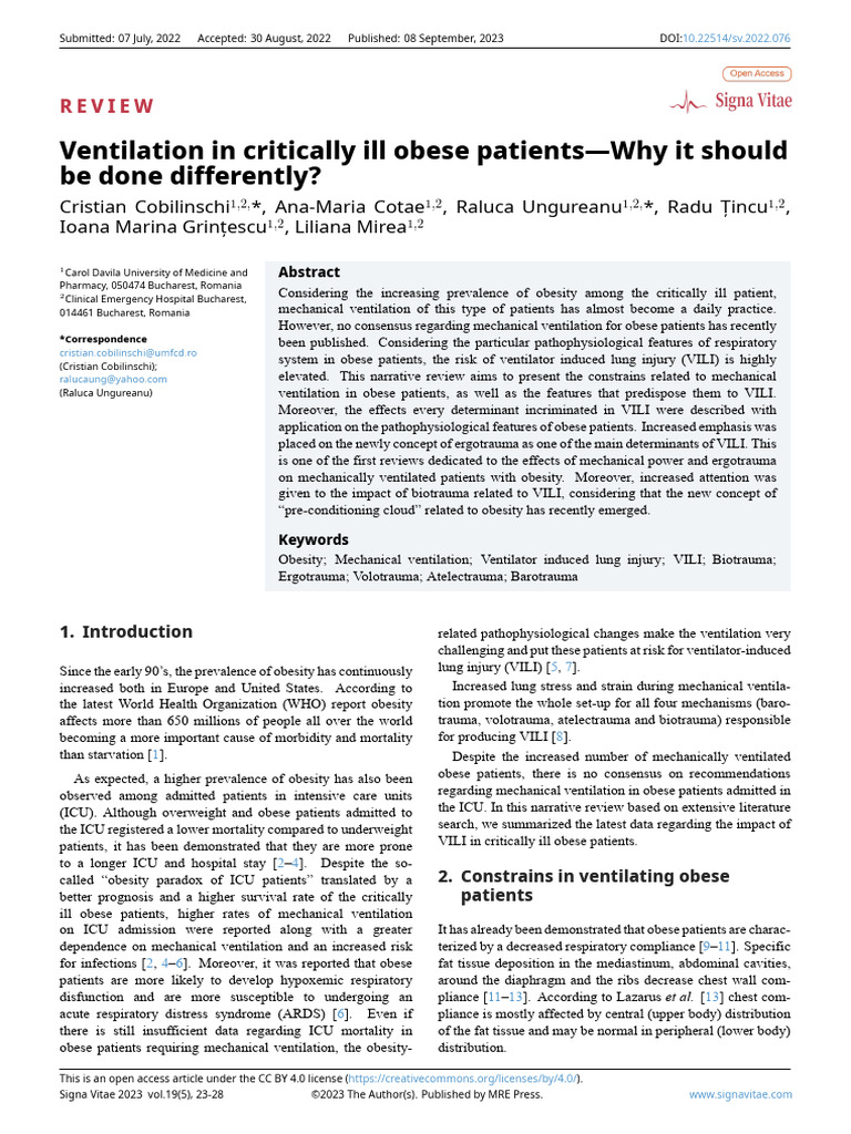 Ventilation Challenges in Obese ICU Patients | PDF | Intensive Care ...