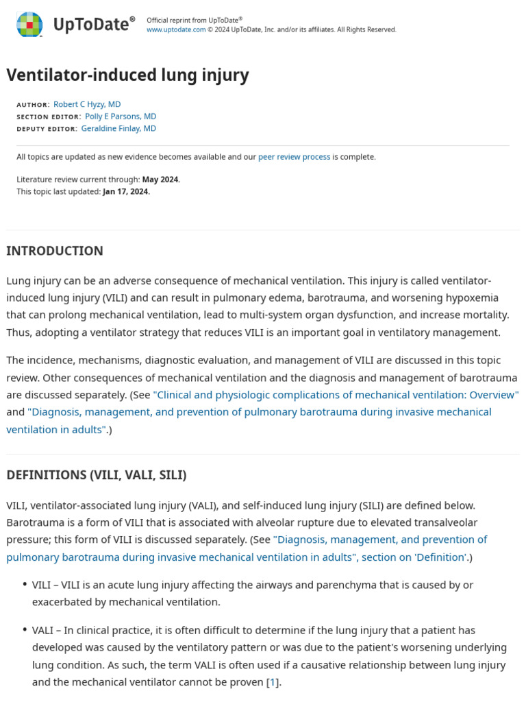 Ventilator-Induced Lung Injury - UpToDate | PDF | Respiratory Diseases ...