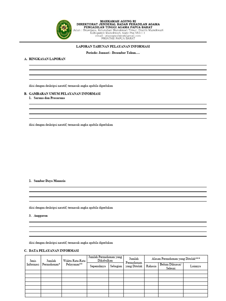 Laporan Tahunan Pelayanan Informasi | PDF