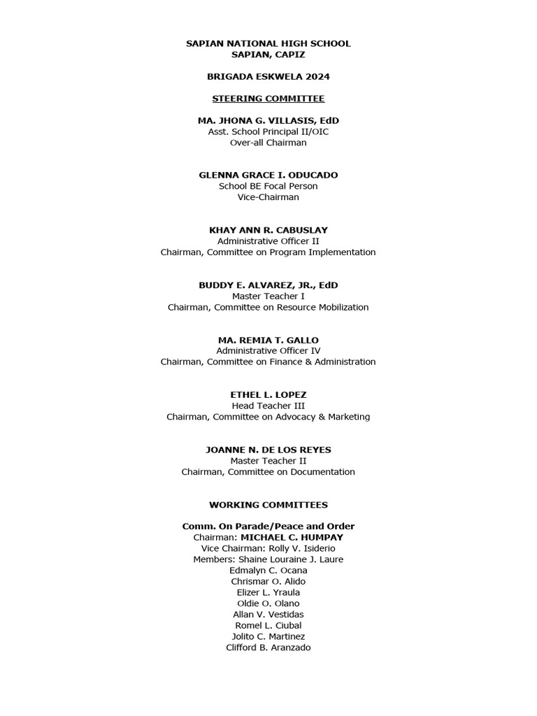 Brigada 2024 Working Committee | PDF