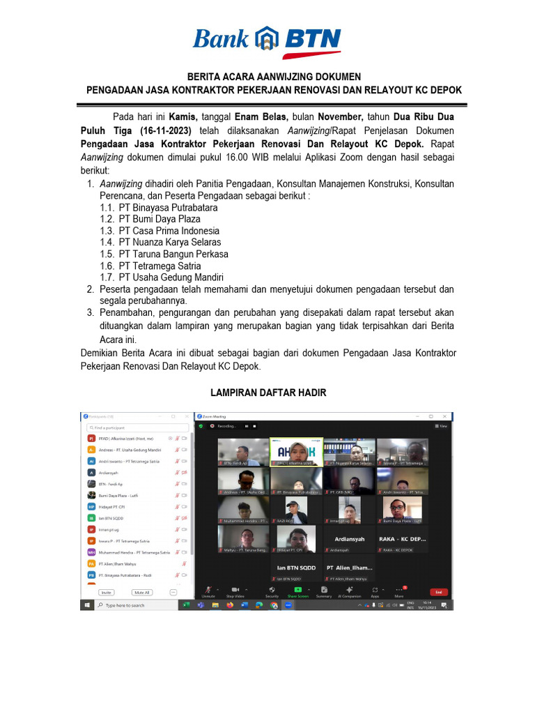 Berita Acara Aanwijzing Dokumen Dan Dokumen Pengadaan Final | PDF ...