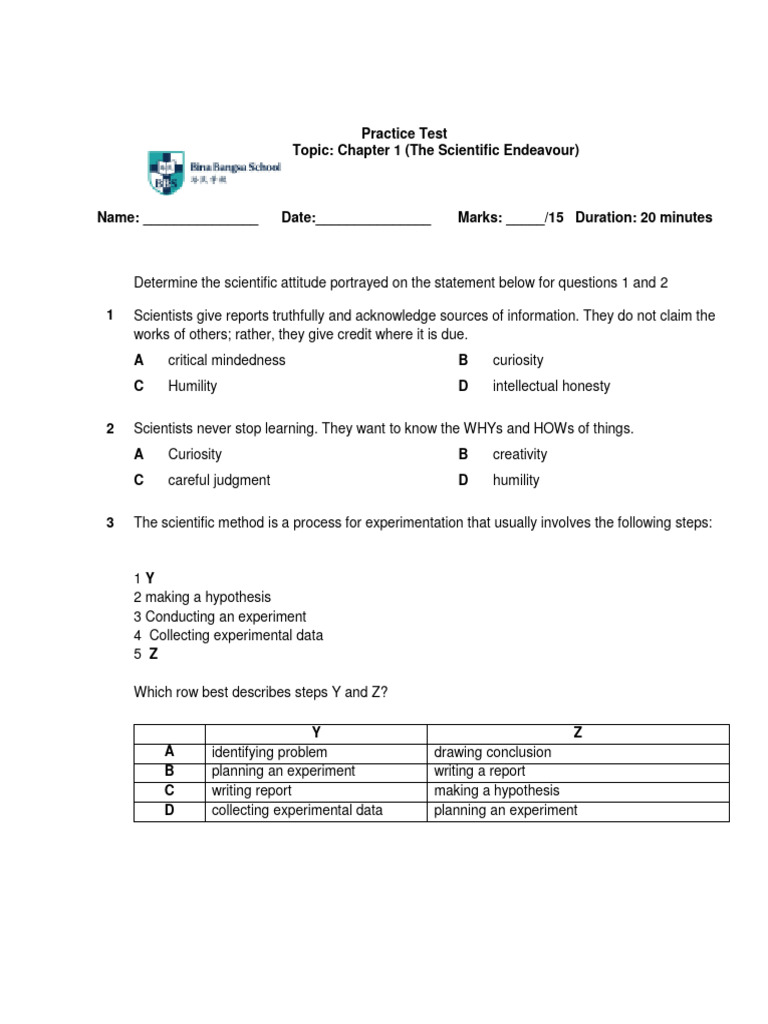 Scientific Endeavour Practice Test | PDF | Experiment | Science