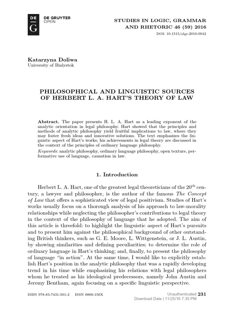 Philosophical and Linguistic Sources of Herbert L | PDF | Analytic ...