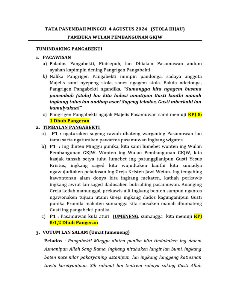 Tata Panembah Minggu 4 Agustus-Besole | PDF