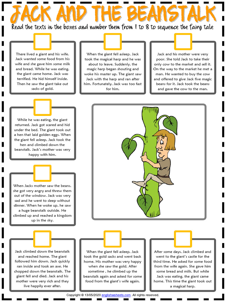 Jack and The Beanstalk Esl Printable Sequencing The Story Worksheet For ...