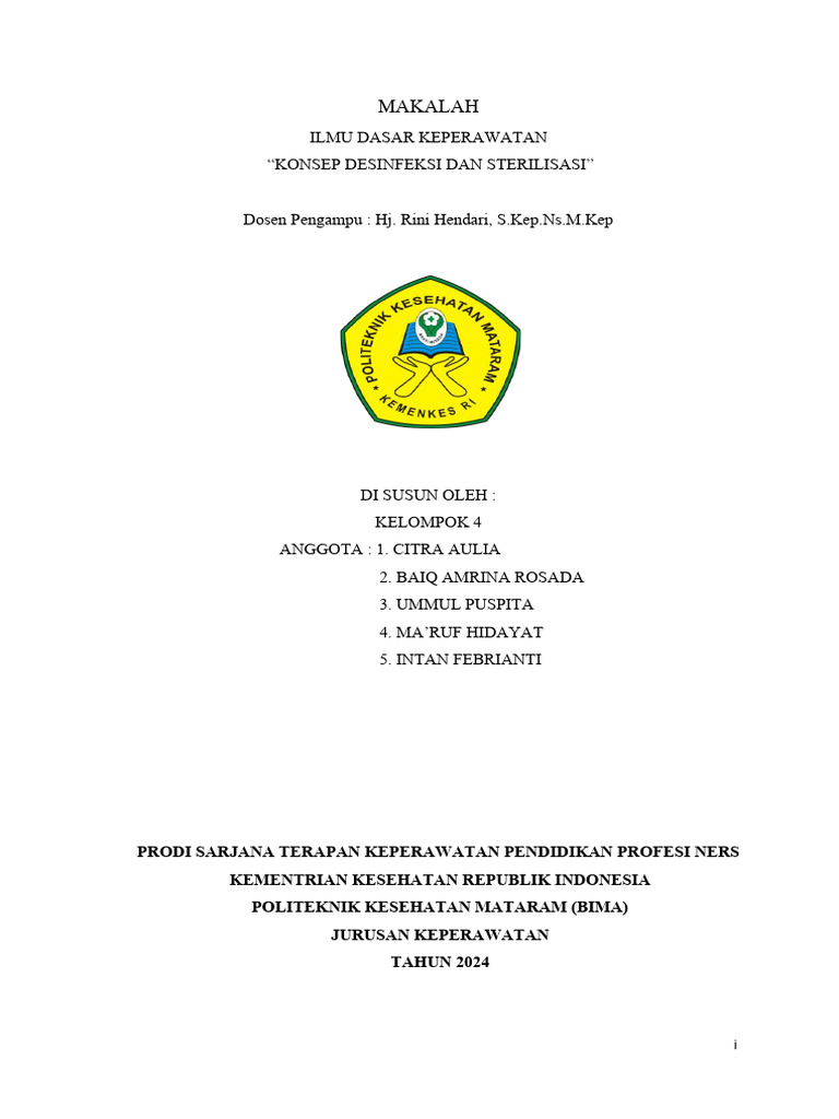 Makalah Konsep Sterilisasi Dan Desinfeksi | PDF