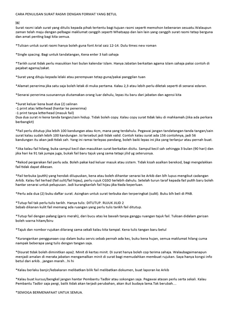 Cara Penulisan Surat Rasmi Dengan Format Yang Betu | PDF