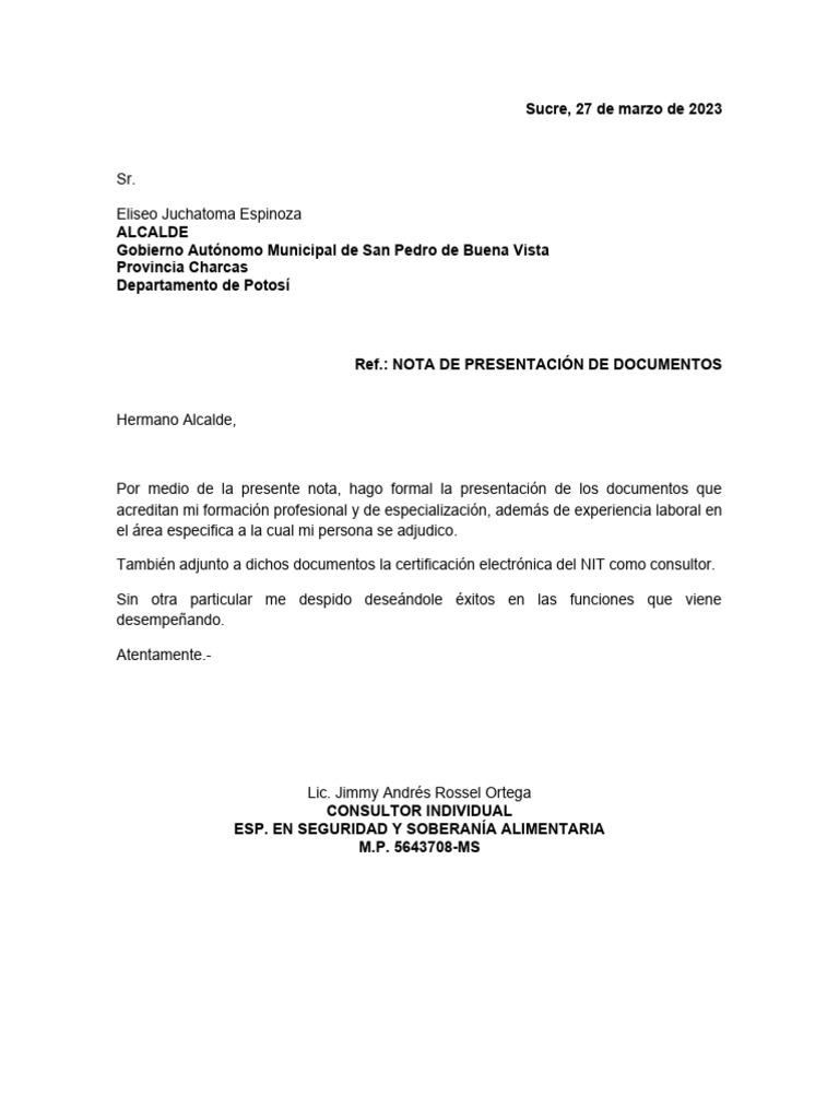 Nota de Presentacion de Documentos | PDF | Derecho