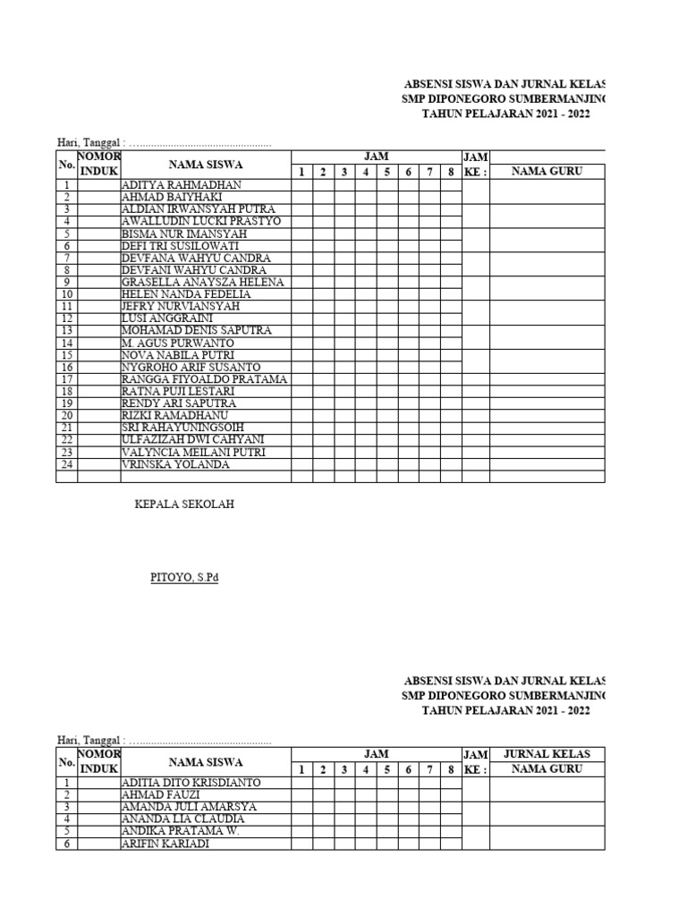Presensi Siswa | PDF