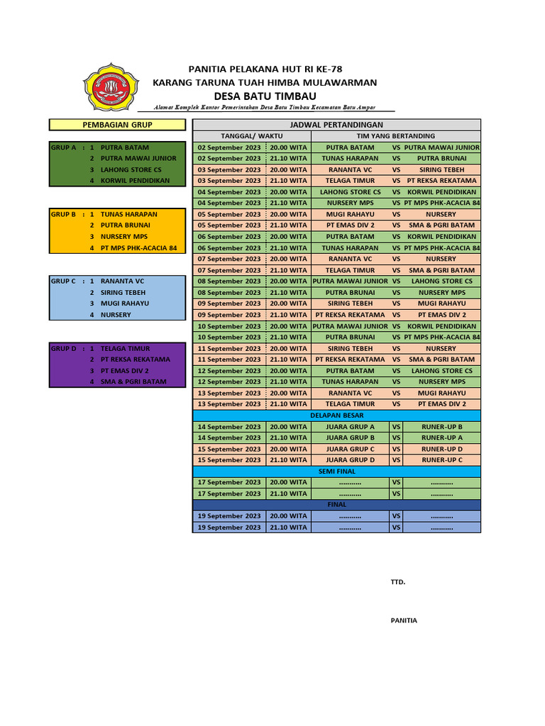 Jadwal Pertandingan Voli Putra 2023 | PDF