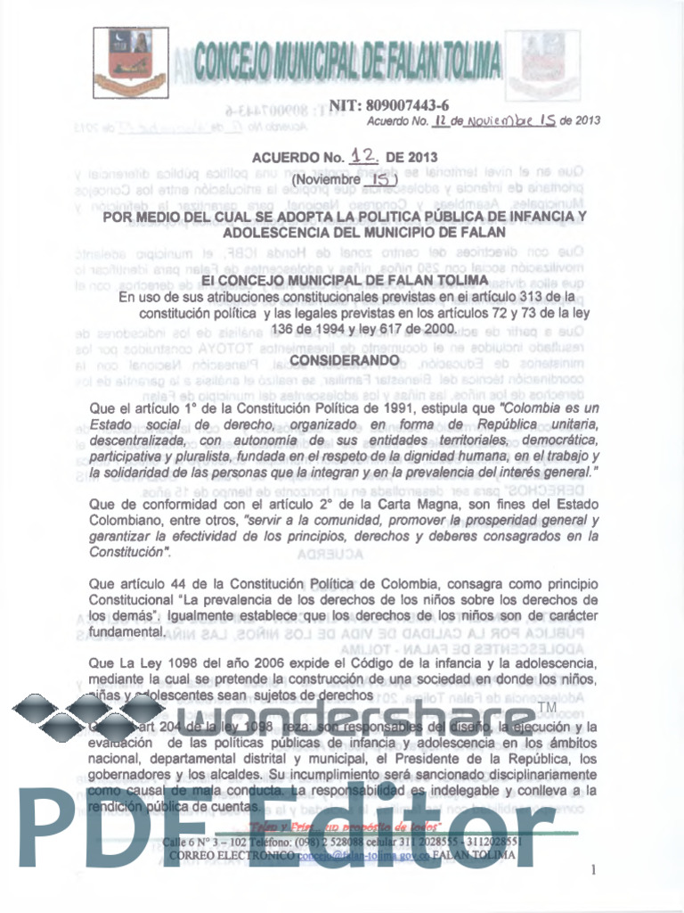 PP Falan Tolima | PDF | Derechos de los niños | Constitución