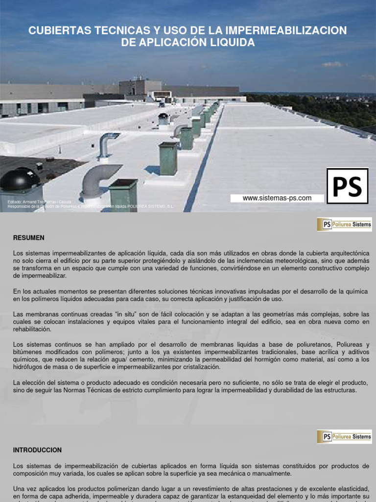 Cubiertas Técnicas y Uso de La Impermeabilización | PDF | Hormigón | Poliuretano