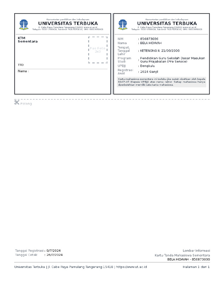 Registrasi Berhasil - Sistem Informasi Akademik | PDF