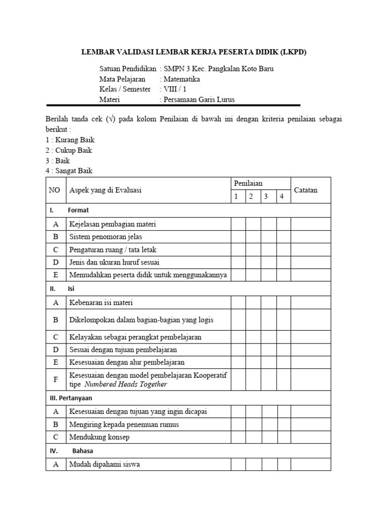 Lembar Validasi LKPD | PDF | Komputer
