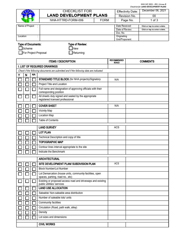 Checklist LAND-DEVT | PDF