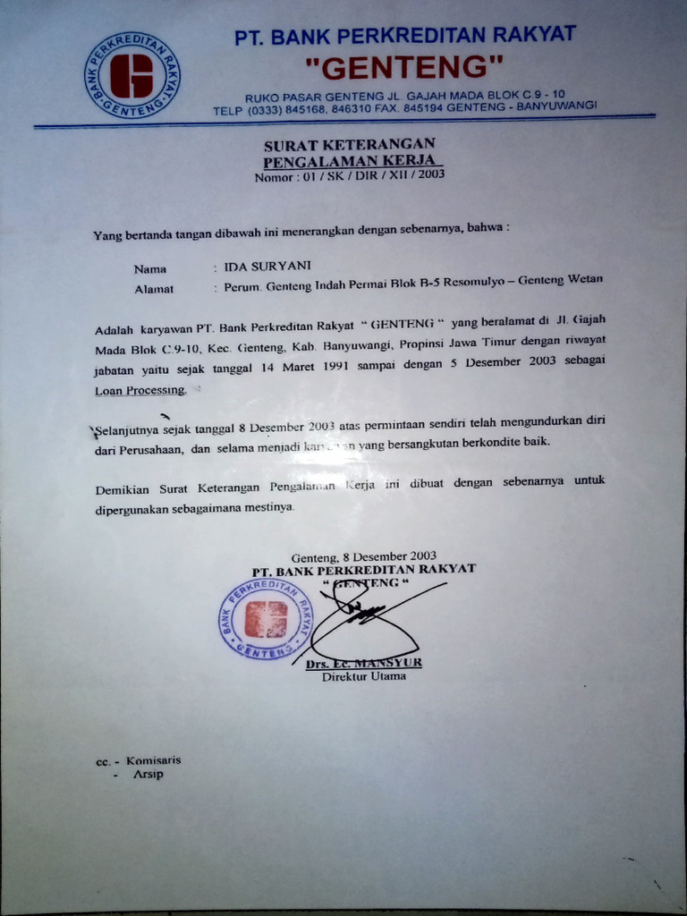 Contoh Scan Pengalaman Kerja | PDF