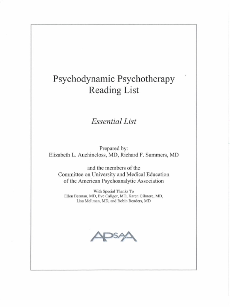 APsaA Psychodynamic Psychotherapy Reading List | PDF