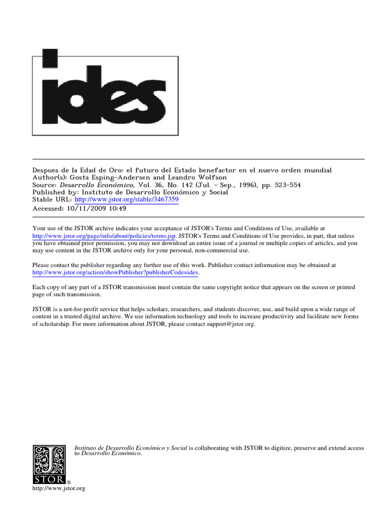 Esping Andersen Despues de La Edad de Oro El Futuro Del Estado ...