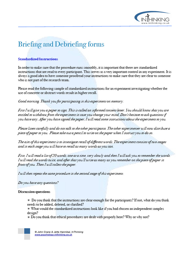 Standardized Instructions | PDF | Experiment | Recall (Memory)