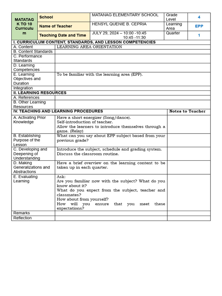 Matatag DLP Science 4 2024 2025 | PDF