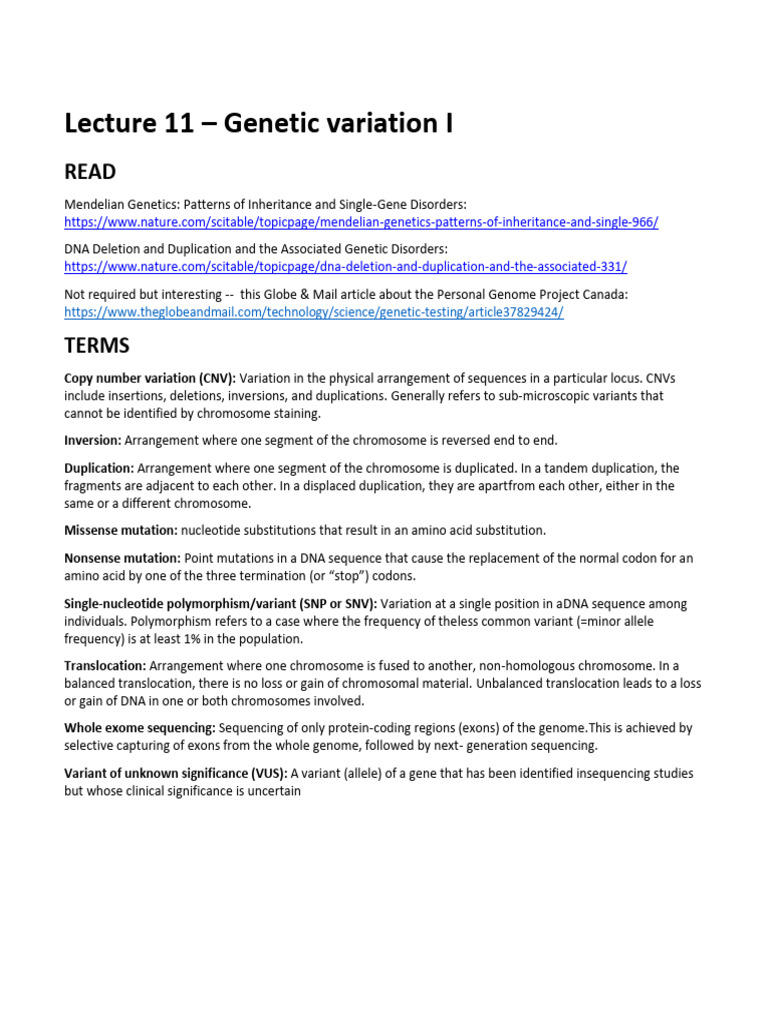 Lecture 11 (Genetic Variation I) Watch Read Learn | PDF | Single ...