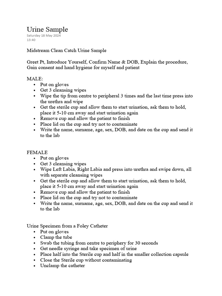 Urine Collection Guide for Nurses | PDF | Wellness