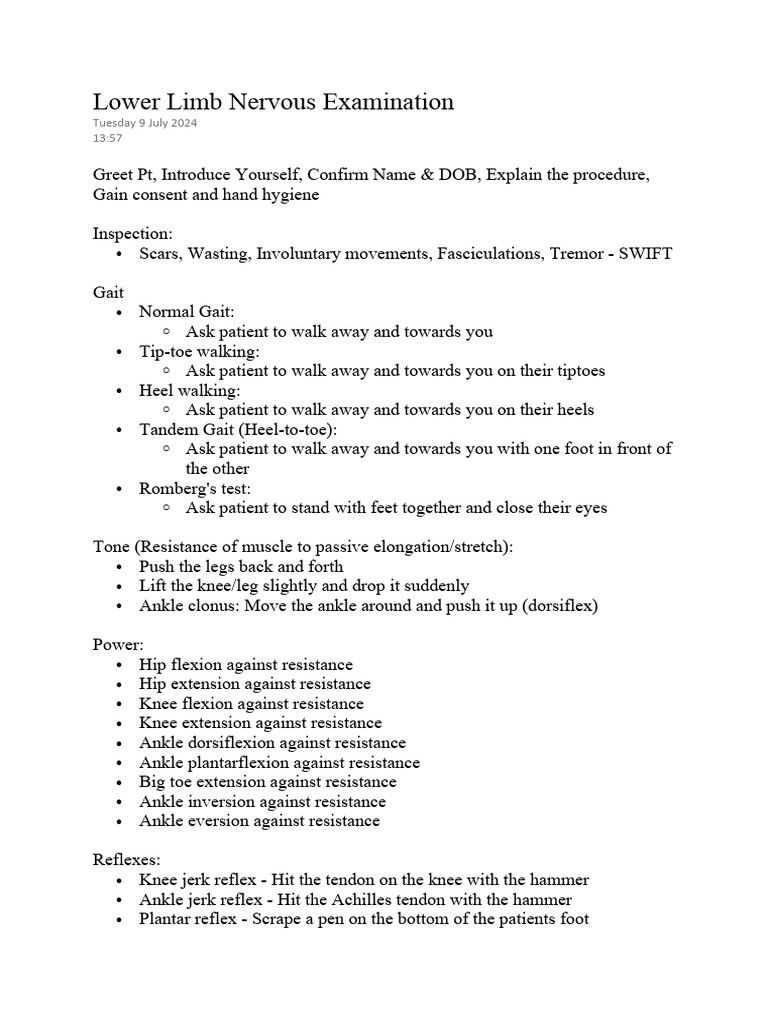Lower Limb Neurological Exam Guide | PDF | Anatomical Terms Of Motion ...