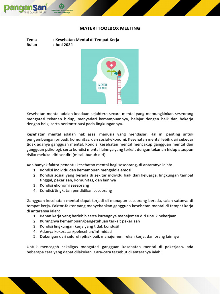Materi Toolbox Meeting - Kesehatan Mental | PDF | Karier & Perkembangan