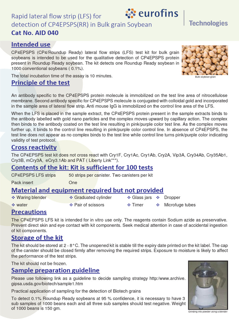 AID - 040 CP4EPSPS (RR) LFS Kit - Bulk Soybean Grain | PDF | Biology