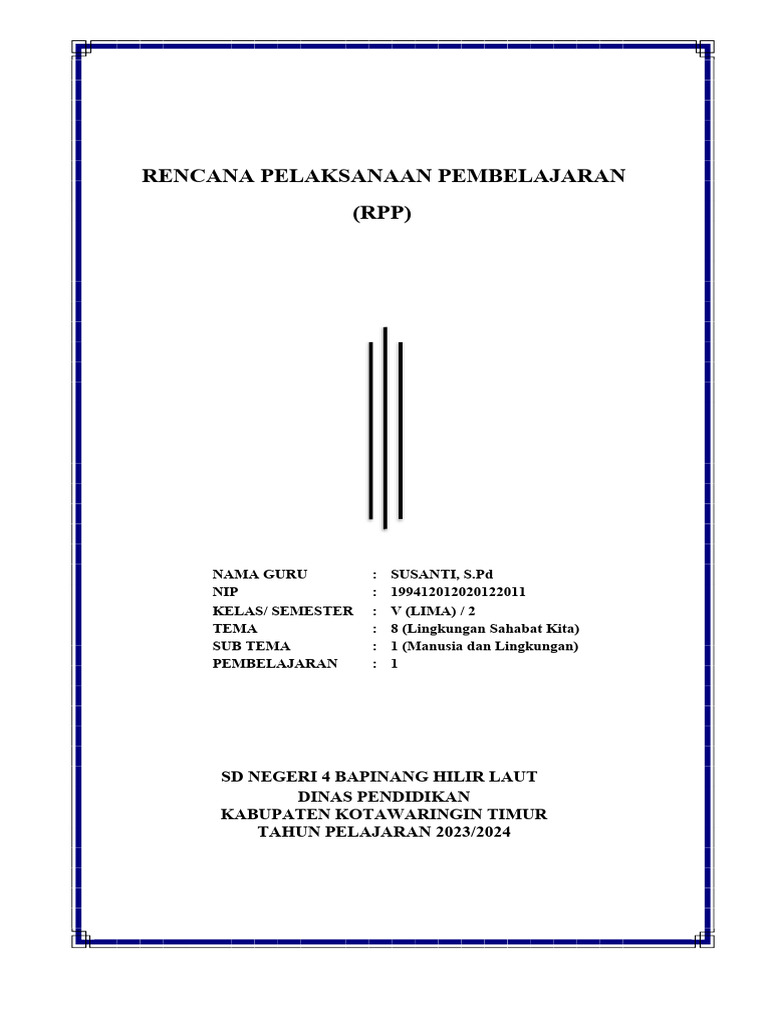 RPP Kelas 5 Tema 8 Sub Tema 1 Pem 1 | PDF