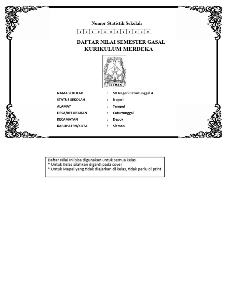 2571 Format Daftar Nilai Kurikulum Merdeka Untuk Jenjang SD Compress | PDF