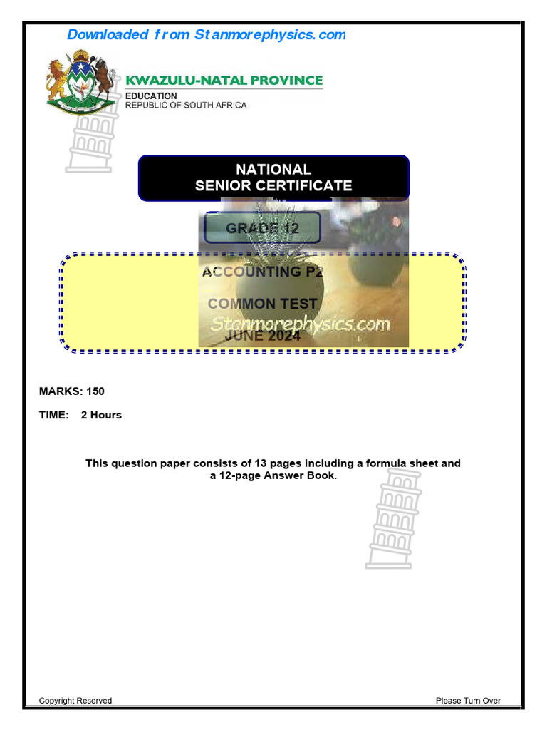 KZN Accounting Grade 12 June 2024 P2 and Memo | PDF | Equity (Finance ...