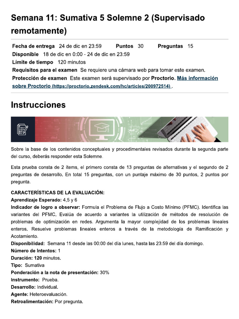 Semana 11 Sumativa 5 Solemne 2 (Supervisado Remotamente) | PDF