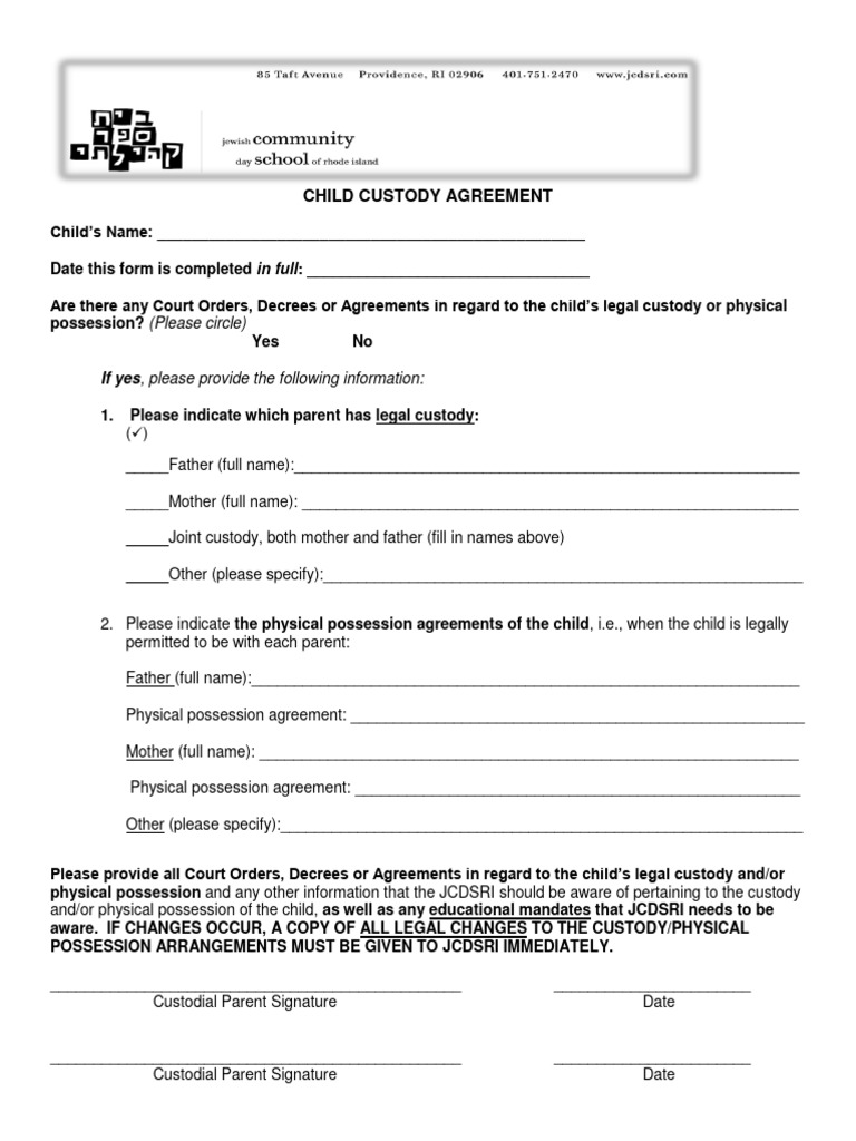Child Custody Agreement Template | PDF