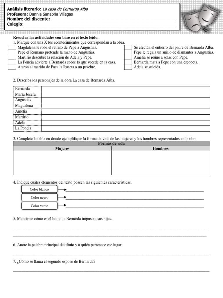 Actividades sobre "La casa de Bernarda Alba" | PDF