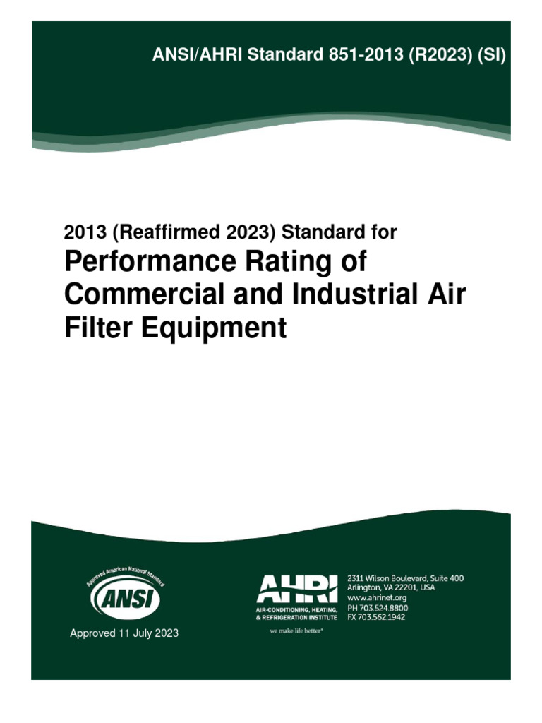ANSI - AHRI Standard 851-2013 (R2023) (SI) | PDF
