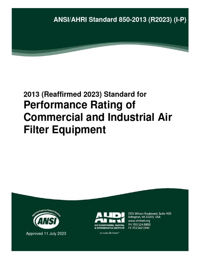 ANSI - AHRI Standard 850-2013 (R2023) (I-P) | PDF