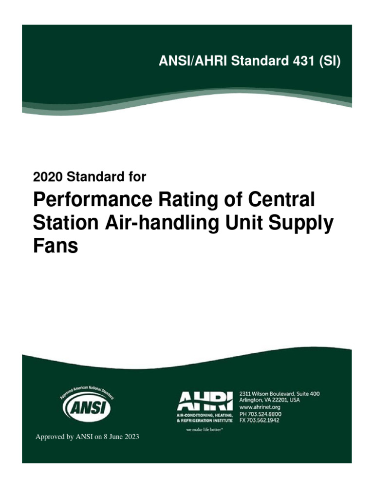 ANSI AHRI Standard 431-2020 (SI) | PDF | Duct (Flow) | Calibration