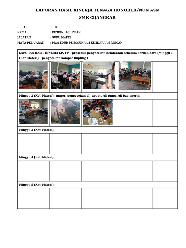Laporan Pembelajaran Guru Mapel SMK Cijangkar | PDF