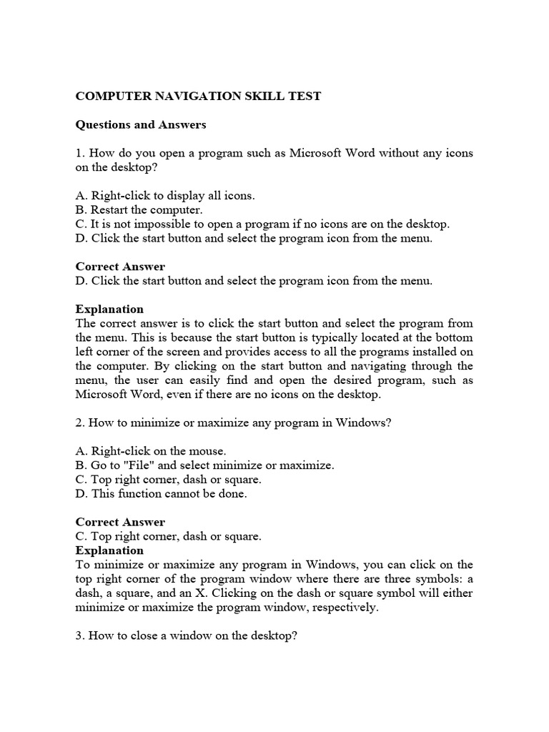 Computer Navigation Skill Test | PDF | Icon (Computing) | Control Key